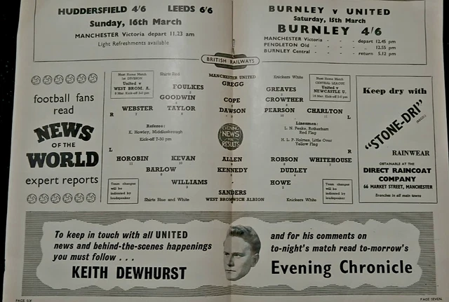 MANCHESTER UNITED V West Bromwich Programme Munich Disaster 1957/58 ...
