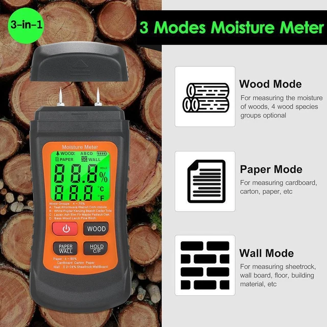 TIMBER DAMP MOISTURE Detector Cardboard Wood Paper Humidity Tester ...