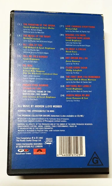 &ANDREW LLOYD WEBBER& "The Premiere Collection Encore" Music Pal Vhs ...