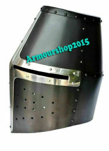 ANTIQUE MÉDIÉVALE KNIGHT Armor Crusader Viking Noir Templier Casque EUR ...