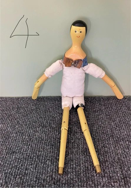 ONE VINTAGE ANTIQUE Style Dutch Grodnertal Peg Doll Padded Body Jointed ...