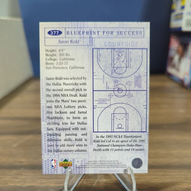 1994-95 UPPER DECK Collector's Choice Blueprint Jason Kidd #377 RC 🙂 ... 1994-95 UPPER DECK Collector's Choice Blueprint Jason Kidd #377 RC 🙂 ...