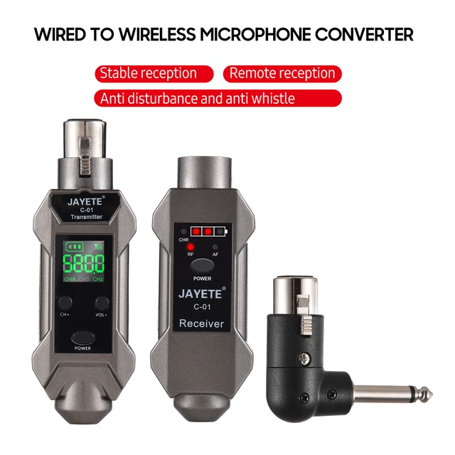 UHF WIRELESS MICROPHONE System XLR Mic Adapter Wireless Transmitter ...