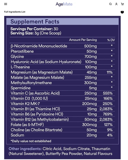 AGEMATE UK DAILY Longevity Blend NMN 90g Powder £33.96 - PicClick UK