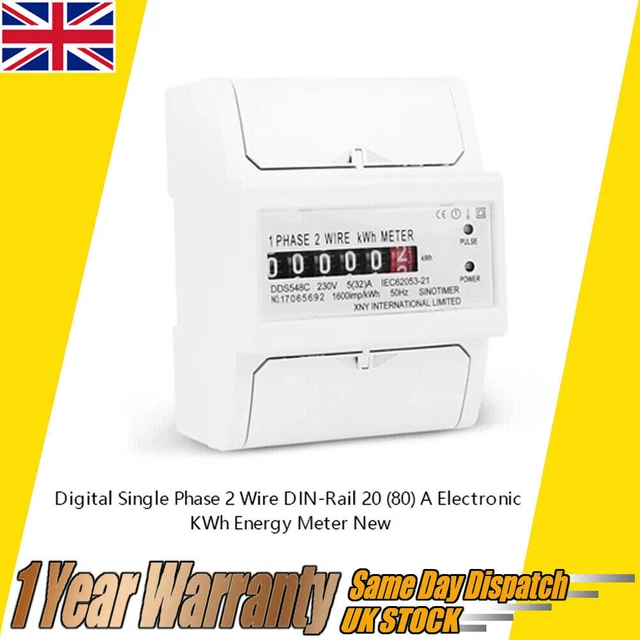 220V 20(80)A SINGLE Phase Electronic Energy KWh Meter Din Rail Energy ...