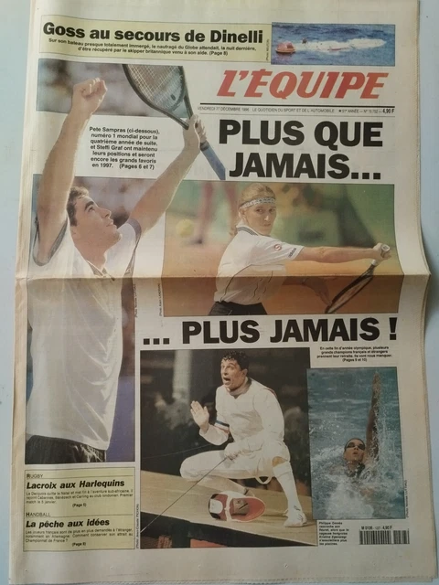 L'EQUIPE JOURNAL 27/12/1996; Pete Sampras et Steffi Graf tooujours n°1 ...