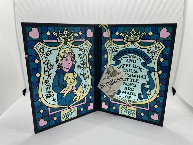 VINTAGE 1976 YORKRAFT Seriglass Snips & Snails Stained Glass Panels ...