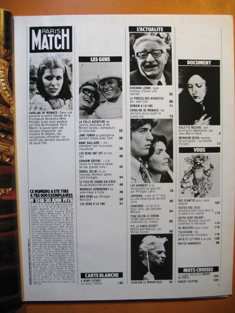 PARIS MATCH N° 1518 du 30/06/1978-Caroline. Les Kennedy. Karajan. Leone ...