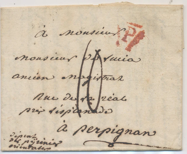 FRANCE 1821 SUPERB pre-stamp cover w. red "P" in an opposite triangular ...