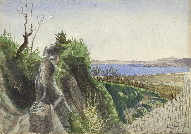 LOUISA CATHERINE PARIS Watercolour Painting Mount Vesuvius Naples Italy ...