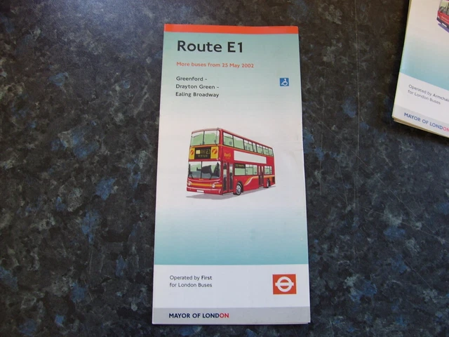 FIRST LONDON BUSES Bus Timetable-Route E1-May 2002-Used Con £0.99 ...