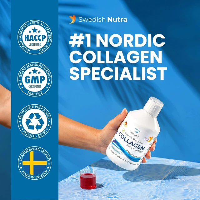 SWEDISH NUTRA LIQUID Marine Collagen 10000mg Hydrolyzed Biotin Berry ...