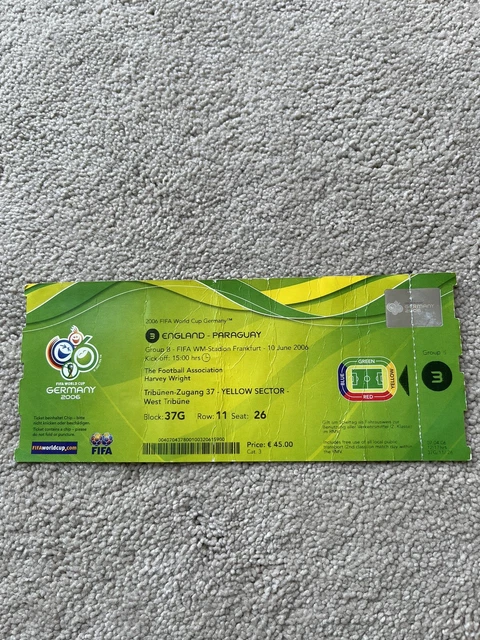 ENGLAND VS PARAGUAY FIFA World Cup 2006 Ticket Stub 10th June - Germany ...