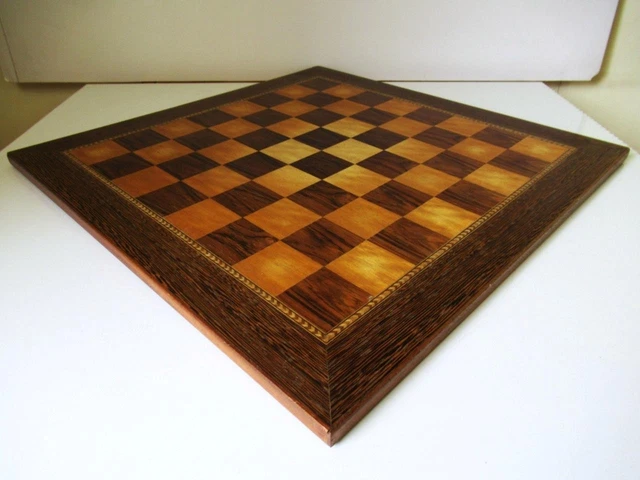 VINTAGE LARGE FLAT CHESS BOARD EXSOTIC WOOD VENEER INLAY19.25" SQUARES ...