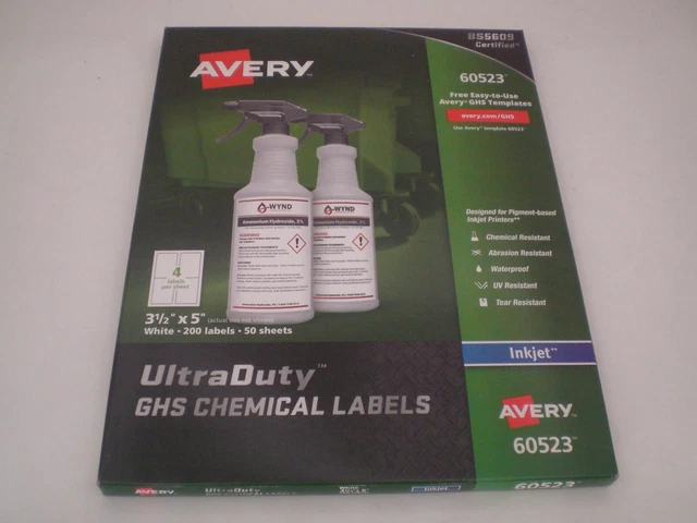 AVERY 60523 ULTRA DUTY GHS CHEMICAL INKJET WHITE LABELS 3 1/2"x 5" £38. ...