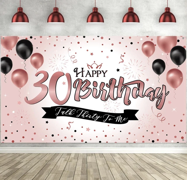 HAPPY 30TH BIRTHDAY Backdrop Background Banner Pink Rose Gold Party 6ft ...