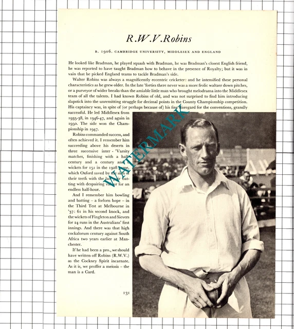RWV ROBINS WALTER Robbins / Laurie Fishlock Cricket - 1952 Book Print £ ...