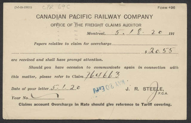 1920 CPR 69C 2c Admiral Sepia View Card Chateau Frontenac Freight ...