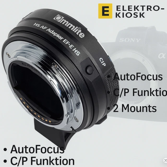📸 COMMLITE CM-EF-E HS 📸 Auto Focus Adapter AF Mount EF/EF-S zu E Mount ...