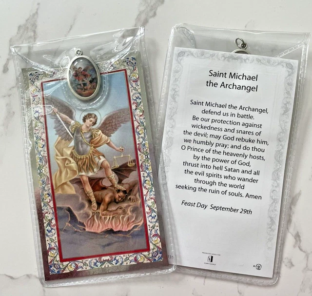 ST SAINT MICHAEL the Archangel Prayer Card & Coloured Medal Catholic ...