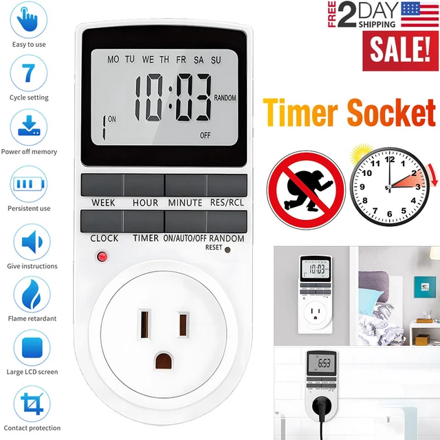 7 DAY HEAVY Duty Digital Electric Programmable Dual Outlet Plug In ...