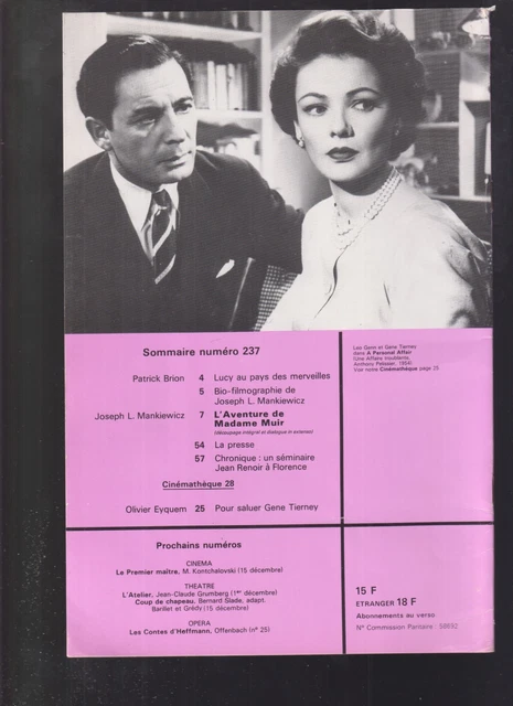 L'AVANT SCENE CINEMA N°237 L'aventure De Madame Muir / Gene Tierney EUR ...