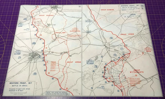 WW1 TRENCH MAP • Battle of Arras & Messines • Western Front • A4 - A1 ...