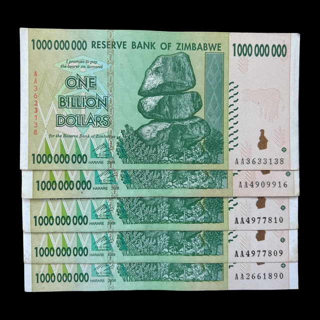 5X ZIMBABWE 1 Billion Dollar Bill Banknote Paper Money Currency -Pre ...