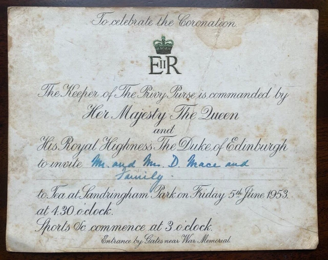 ANTIQUE ROYAL CORONATION Invitation Sandringham Hosted by Queen ...
