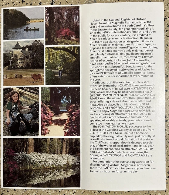 VTG MAGNOLIA PLANTATION Gardens Charleston Sc Historic Pamphlet Adv ...