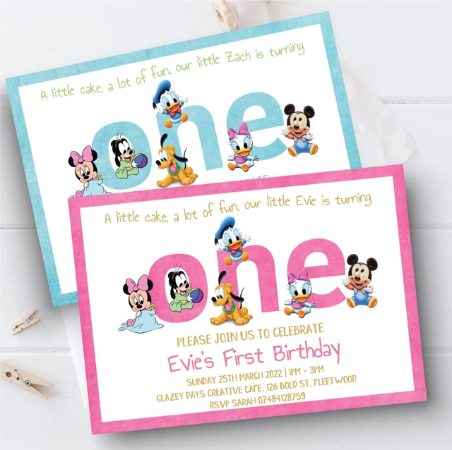 PERSONALISED DISNEY BABY 1st Birthday Invitations Disney Baby Party ...