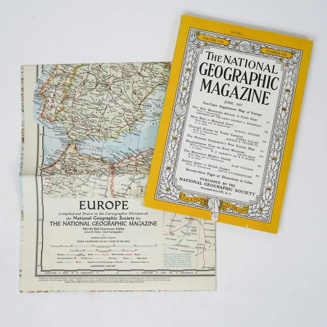 NATIONAL GEOGRAPHIC MAGAZINE June 1957 + Map of Europe £4.77 - PicClick UK