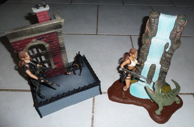 FIGURINES TOMB RAIDER Lara Croft Diorama Doberman Crocodile Cascade ...