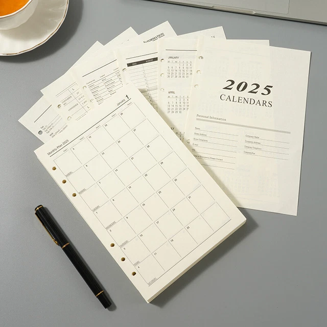2025 A5 CALENDAR Refill Paper 6 Ring Binder Inserts 6 Hole Planner ...