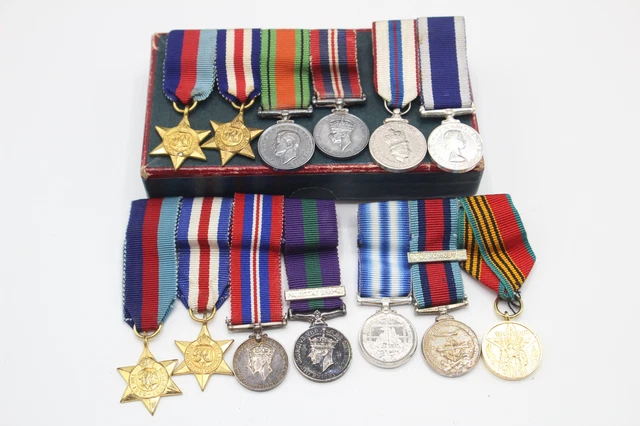 MINIATURE MOUNTED MEDAL Groups Inc WW2 GSM Palestine Group, Etc 4 x £1. ...