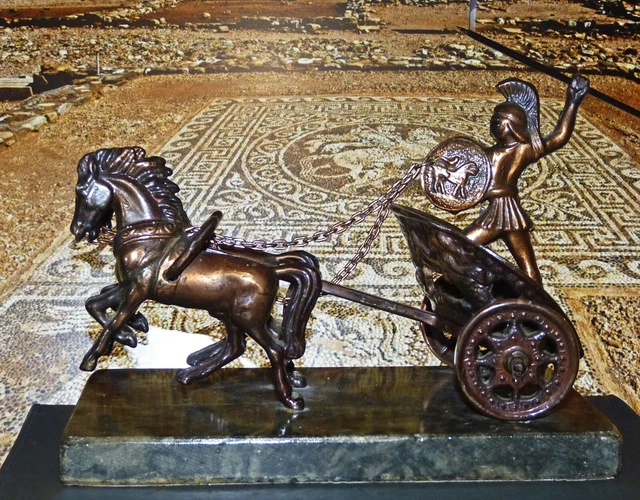 LARGE VINTAGE, MODEL of Ancient Greek Chariot, Bronzed Metal on Marble ...