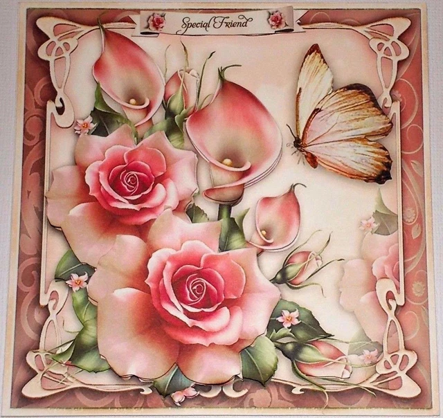 HANDMADE GREETING CARD 3D All Occasion With Pink Roses And Calla Lilies ...