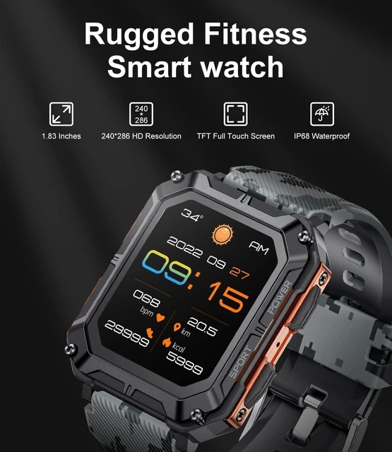 SMARTWATCH ROBUSTO ANDROID iOS uomo impermeabile fitness sangue ...