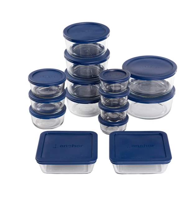 ANCHOR HOCKING GLASS Food Storage Containers with Lids, 30 Piece Set ...