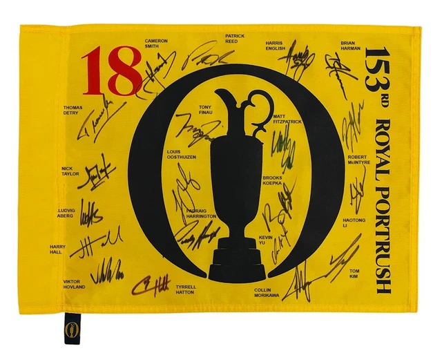 OPEN CHAMPIONSHIP 2025 Royal Portrush signed pin flag. Aberg, Hovland ...