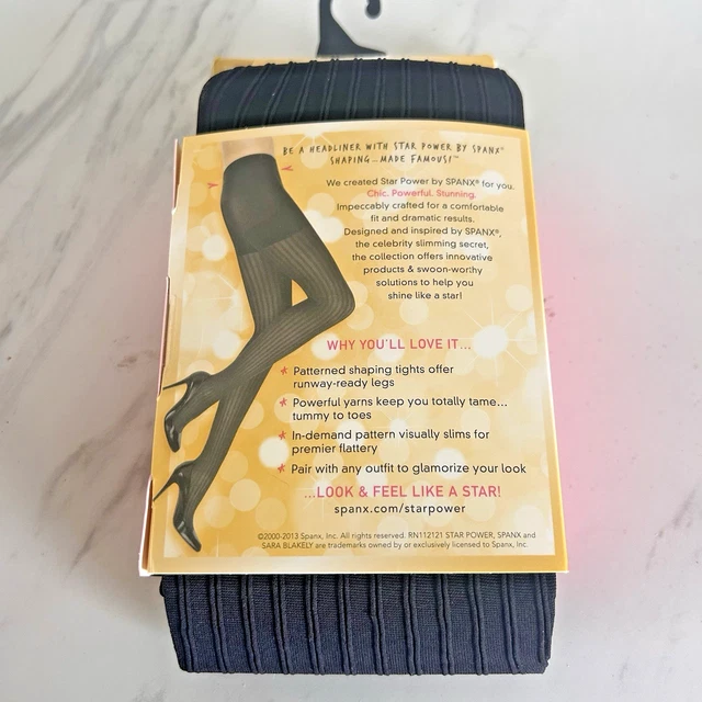 STAR POWER BY SPANX Tights High Waisted Shaper Black Ribbed Row Size C ...