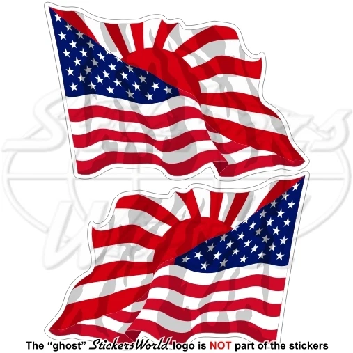 USA UNITED STATES America-JAPAN Japanese Rising Sun Flying Flag 75mm x2 ...