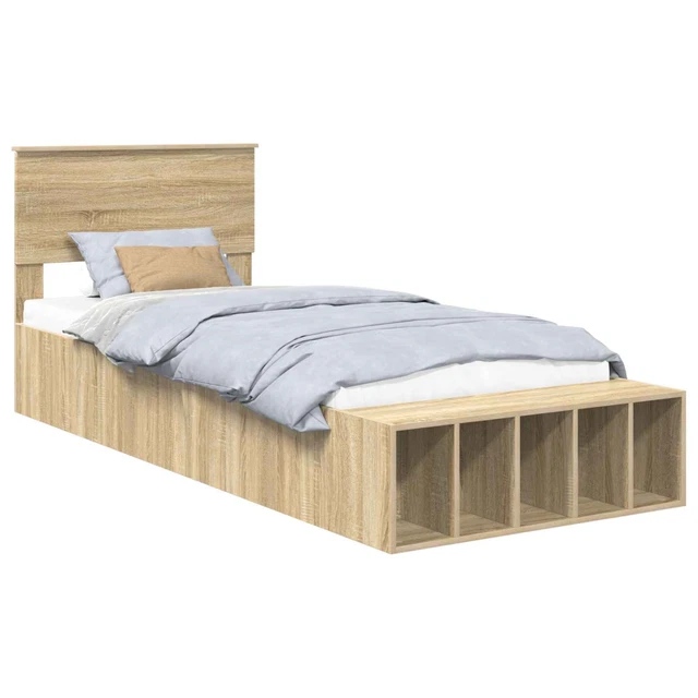 STORAGE BED FRAME White 100 x 200 cm Engineered Wood With 5 Shelves ...