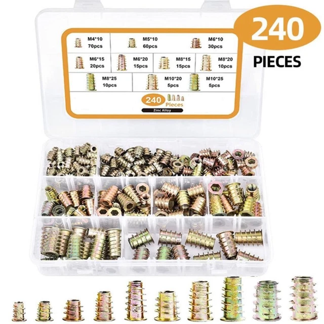 240PCS M4 M5 M6 M8 M10 Threaded Inserts for Wood Wood Furniture ...