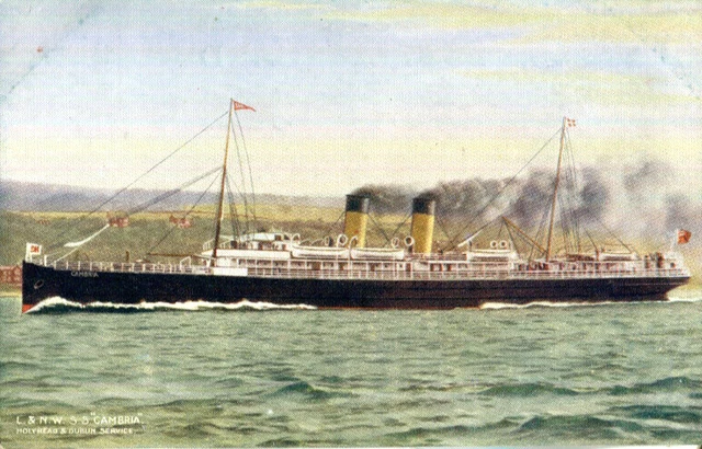 1905 OFFICIAL LNWR postcard LNWR passenger ship SS CAMBRIA Holyhead ...