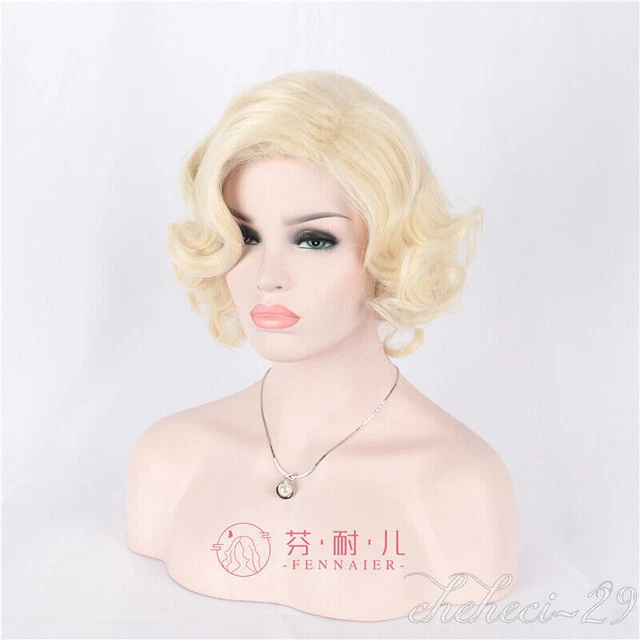 COS MARILYN MONROE short paragraph pale gold curly hair wig wave design ...