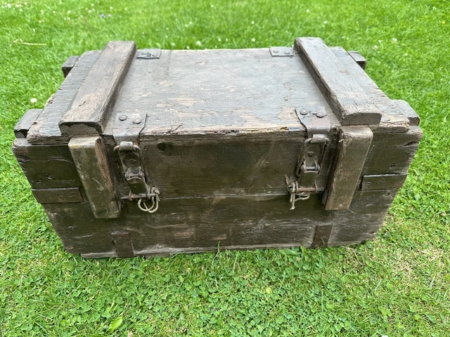 OLD WOODEN AMMO Box With Rope Handles £20.00 - PicClick UK