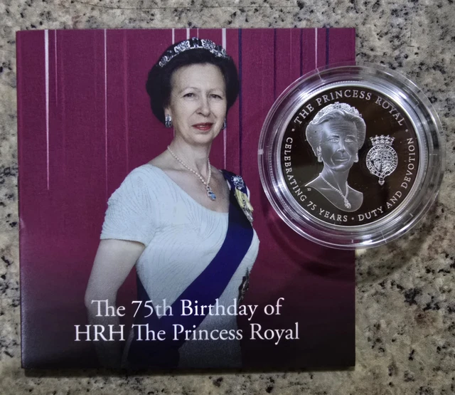 THE 75TH BIRTHDAY Of HRH The Princess Royal. 2025 UK £5 Silver Proof ...