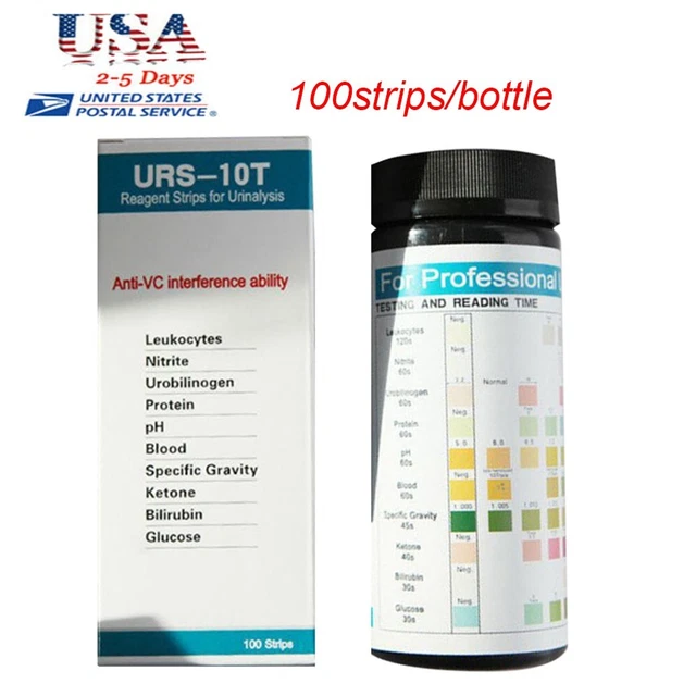 100X STRIPS URS-10T Urinalysis Reagent Strips 10 Parameters Urine Test ...