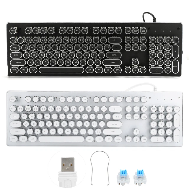 RETRO WIRED GAMING Keyboard Illuminated Mechanical Ergonomic 104 Key ...